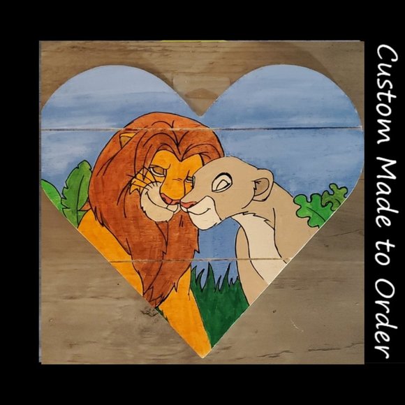 Disney | Accents | Hand Painted Simba Nala Heart Lion King Art | Poshmark